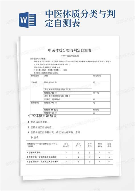 中医体质分类与判定自测表word模板下载编号lxyyabvy熊猫办公