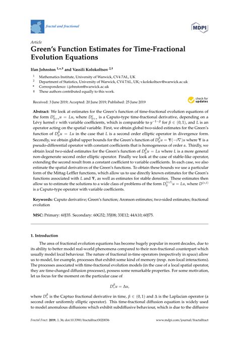 Pdf Greens Function Estimates For Time Fractional Evolution Equations