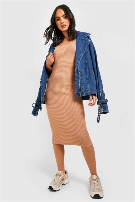 Womens Basic Square Neck Rib Knit Midaxi Dress Boohoo Uk