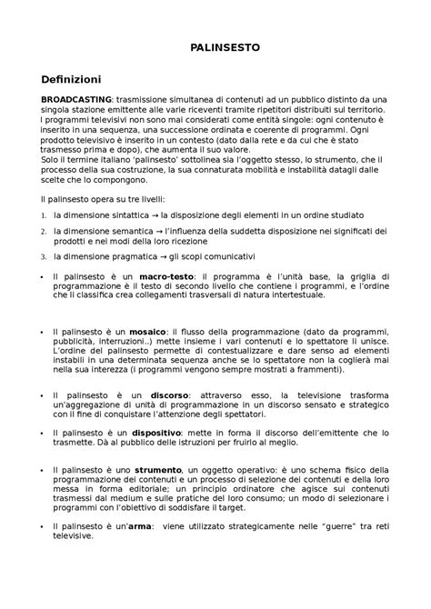 Palinsesto Riassunti Capitoli Esame Docsity