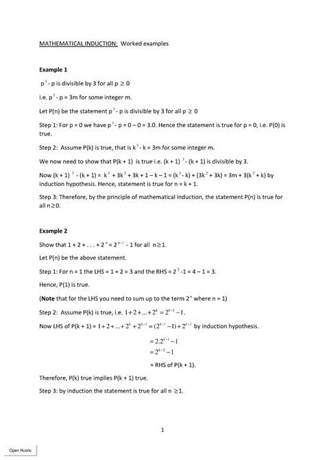 Examples On Induction Notes MATHEMATICAL INDUCTION Worked Examples Example P P Is