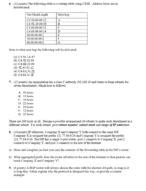 Solved 6 12 Points The Following Table Is A Routing Table Chegg