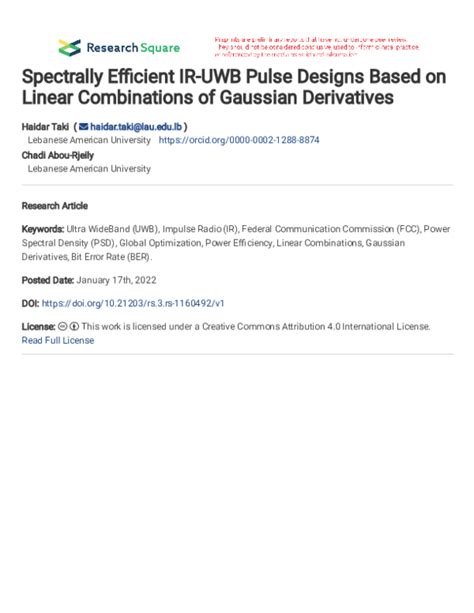 Pdf Spectrally Efficient Ir Uwb Pulse Designs Based On Linear