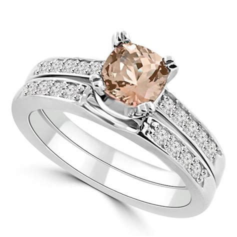Cushion Cut Peach Pink Morganite Diamond Matching Engagement Etsy