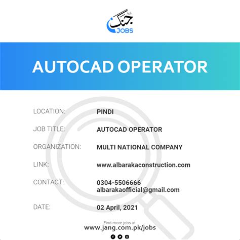 Autocad Operator Job Multi National Company Jobs In Rawalpindi 5748