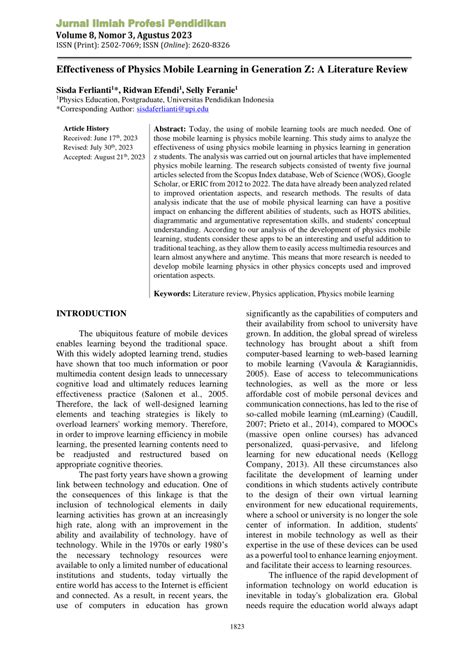 PDF Effectiveness Of Physics Mobile Learning In Generation Z A Literature Review