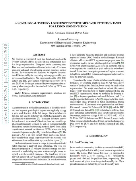 A Novel Focal Tversky Loss Function With Improved Attention U Net For Lesion Segmentation Pdf