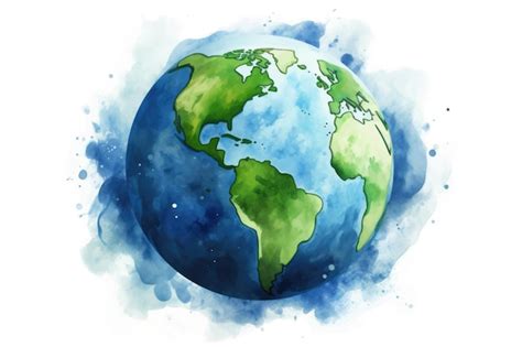 孤立した白い背景に地球の水彩イラスト プレミアムベクター