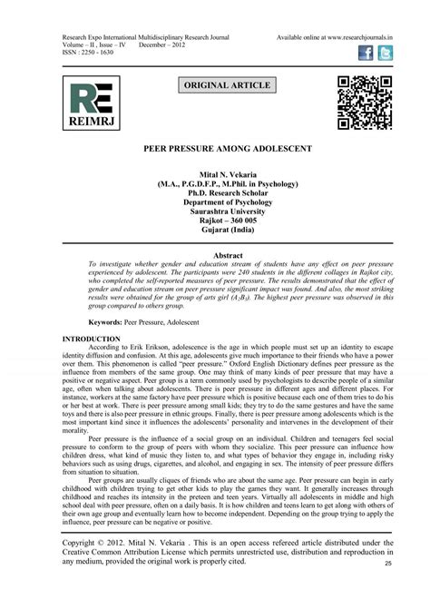 Peer Pressure Among Adolescent International Research Journal