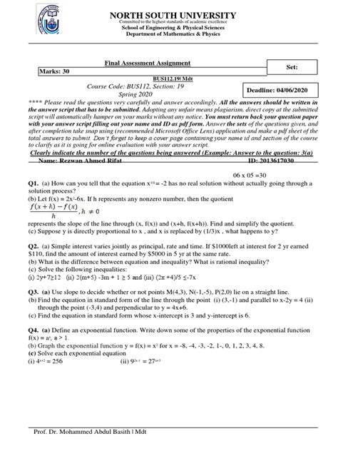 Bus112 Final Assignment Pdf Exponential Function Function