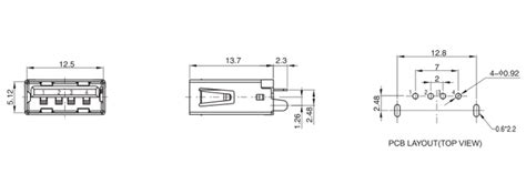 Usb 20 Type A Female Receptacle 4p Vertical Mount