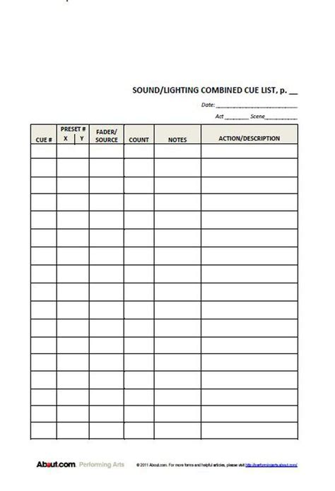 Lighting Cue Sheet Template