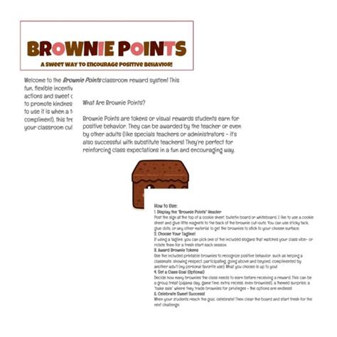 Brownie Points Classroom Management Reward System By Gold Star Grove