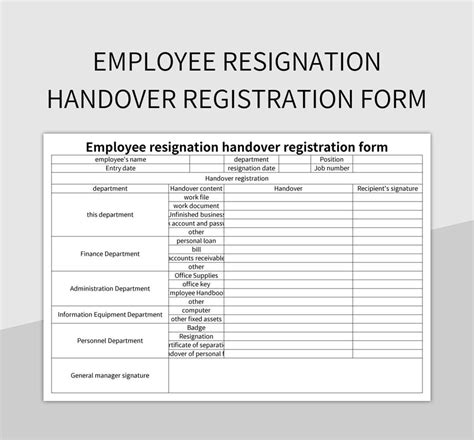 Employee Resignation Handover Registration Form Excel Template And Google Sheets File For Free