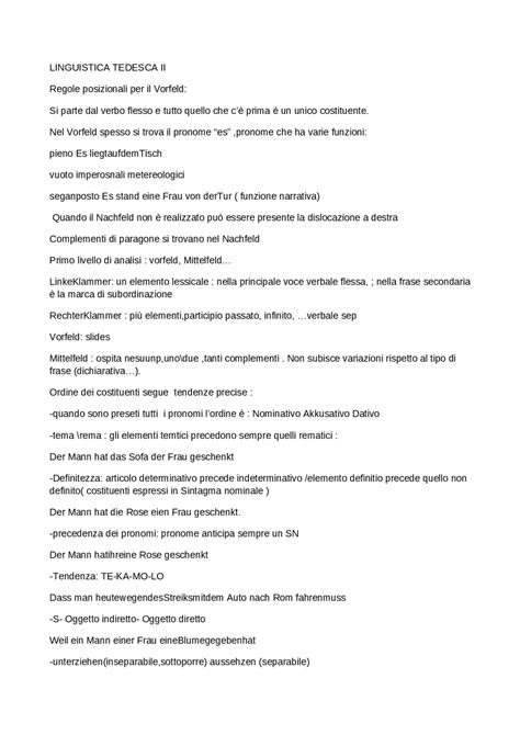 Lingusitica Tedesca Sintassi Docsity