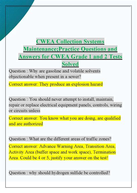 Cwea Collection Systems Maintenance Practice Questions And Answers For Cwea Grade 1 And 2 Tests