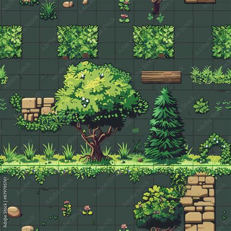 16 Bit Pixel Art Grass Tileset Sprite Sprite Sheetgenerative Ai Stock Illustration Adobe Stock