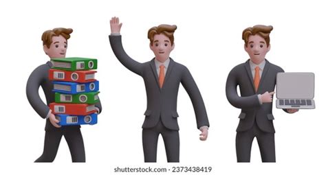 Man Holding Stuck Folders Male Presenting Stock Vector Royalty Free