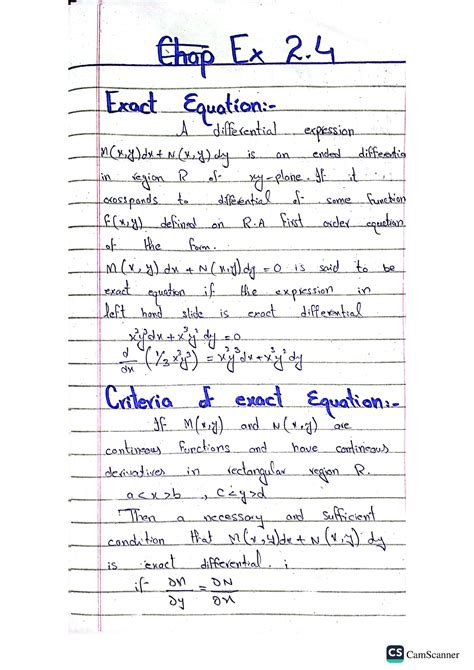 Exact Eq ODE Differential Equations Studocu