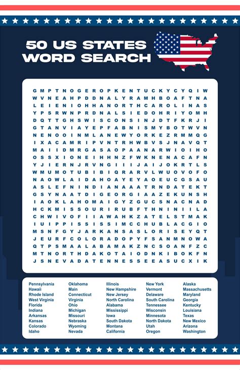 50 States Printable Word Search