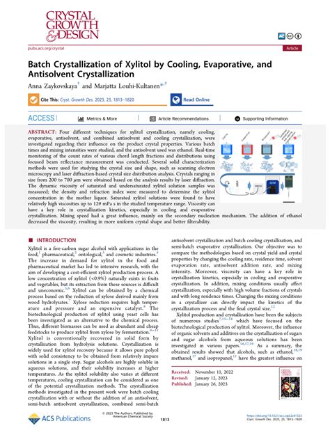 Pdf Batch Crystallization Of Xylitol By Cooling Evaporative And Antisolvent Crystallization