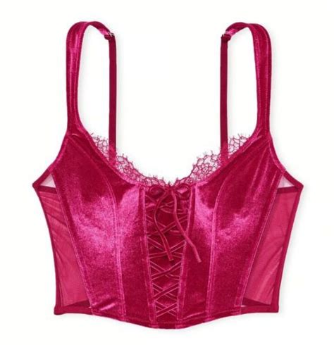 Victorias Secret Dream Angel Unlined Lace Up Velvet Corset Top Claret