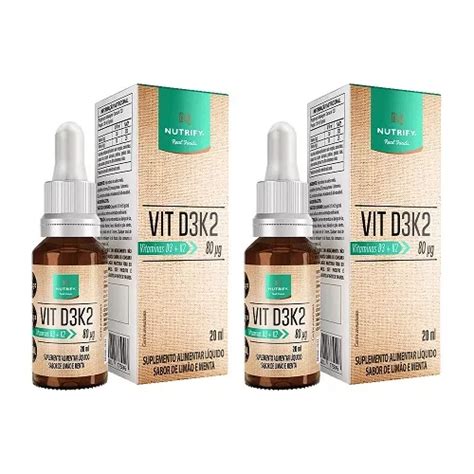 Kit Suplemento 2 Vit D3 K2 Liquida 20 Ml Nutrify Frete grátis