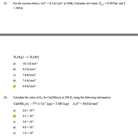 Solved For The Reaction Below Rg Kj Mol At Chegg
