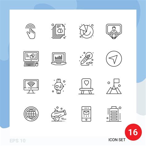 Stock Vector Icon Pack Of 16 Line Signs And Symbols For Computer Id Banner Profile Marketing