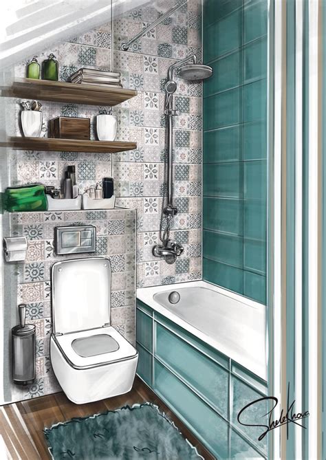 Скетч интерьера ванной комнаты Interior Design Interior Design