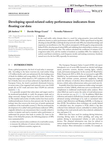 Pdf Developing Speed Related Safety Performance Indicators From Floating Car Data