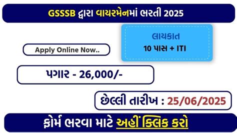 Gsssb Wireman Recruitment 2025 66 Class 3 Vacancies Open Apply Now
