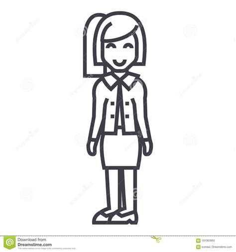 Secretaryoffice Womanassistance Vector Line Icon Sign Illustration