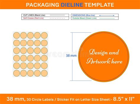 30pcs 38 Mm Circle Or Round Label Sticker Die Line Template Stock