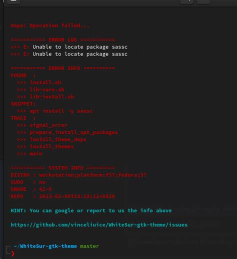 unable to locate package sassc · issue 798 · vinceliuice whitesur gtk theme · github