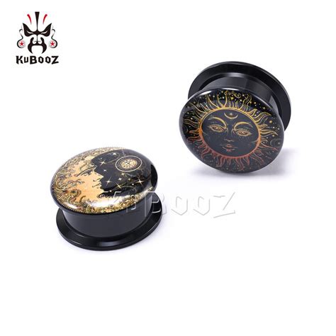 Kubooz Класически акрилни тапи за уши Golden Sun Moon Бижута за