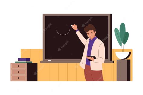 Premium Vector Male School Teacher Drawing Curve On Blackboard With
