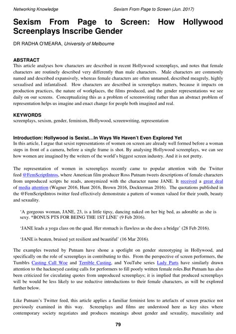 Pdf Sexism From Page To Screen How Hollywood Screenplays Inscribe Gender