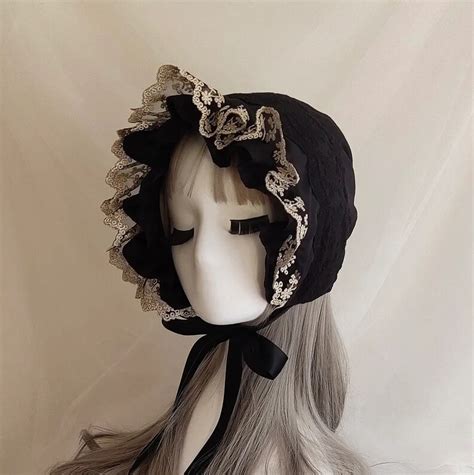 중세 빈티지 메이드 코스프레 호박 코튼 캡 레이스업 조절식 모자 여성 소녀 로리타 레이스 보닛 프릴 모자 비니 캡