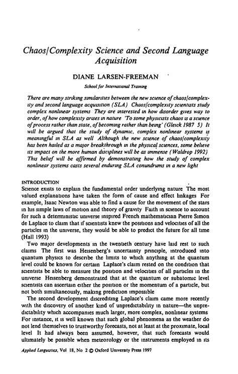 PDF Chaos Complexity Science And Second Language Acquisition