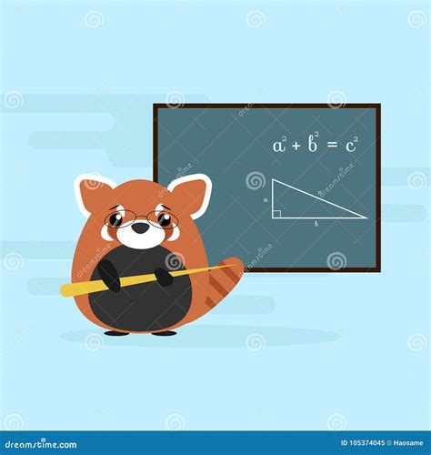Anthropomorphic Red Panda Teacher Standing With Board And Teaching Of Geometry Theorem