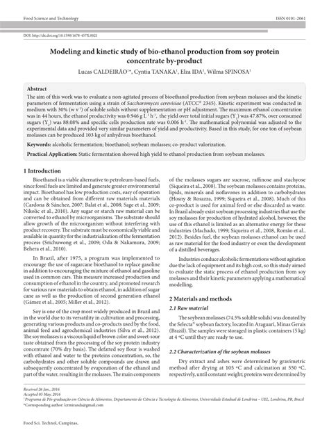 Pdf Modeling And Kinetic Study Of Bio Ethanol Production From Soy