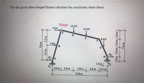 solved 5 for the given three hinged frame calculate the