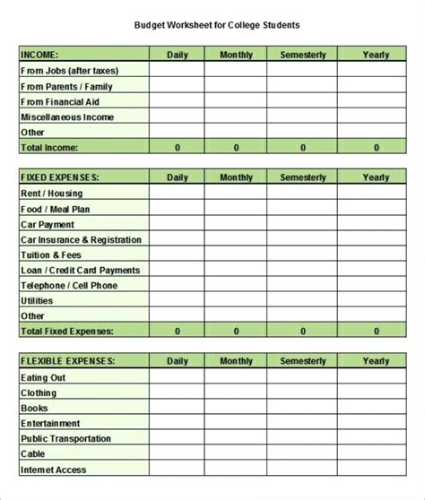 College Spreadsheet Template