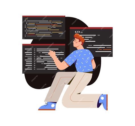 Premium Vector Man Programmer Writes Code