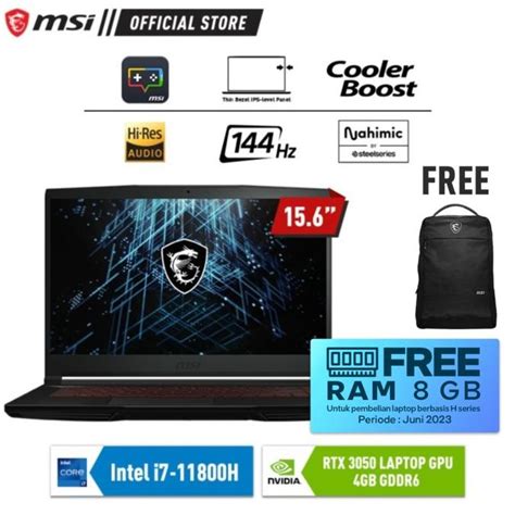 Jual Msi Gf63 Thin 11uc I7 11800h Rtx3050 156 Fhd Ips Level 144hz