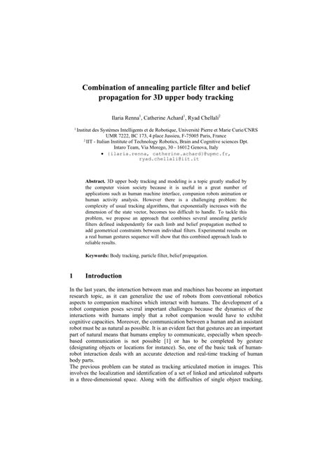 Pdf Combination Of Annealing Particle Filter And Belief Propagation For 3d Upper Body Tracking