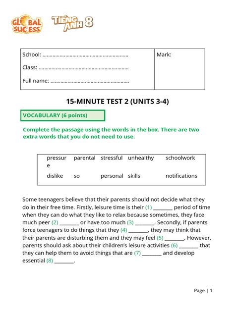 15 Minute Test 2 Semester 1 Pdf