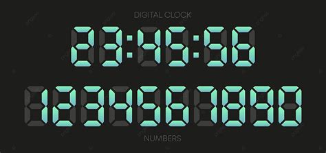 Vector Set Of Digital Clock Numbers Displayed On A White Backdrop Vector Display Hour