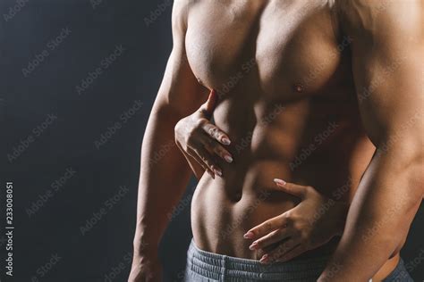 Love And Sex Concept Female Hands Touching Muscular Man Isolated Over